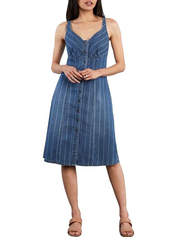WASH LAB DENIM Wash Lab Denim Sleeveless Sweetheart Neck Denim Dress with Allover Stripes